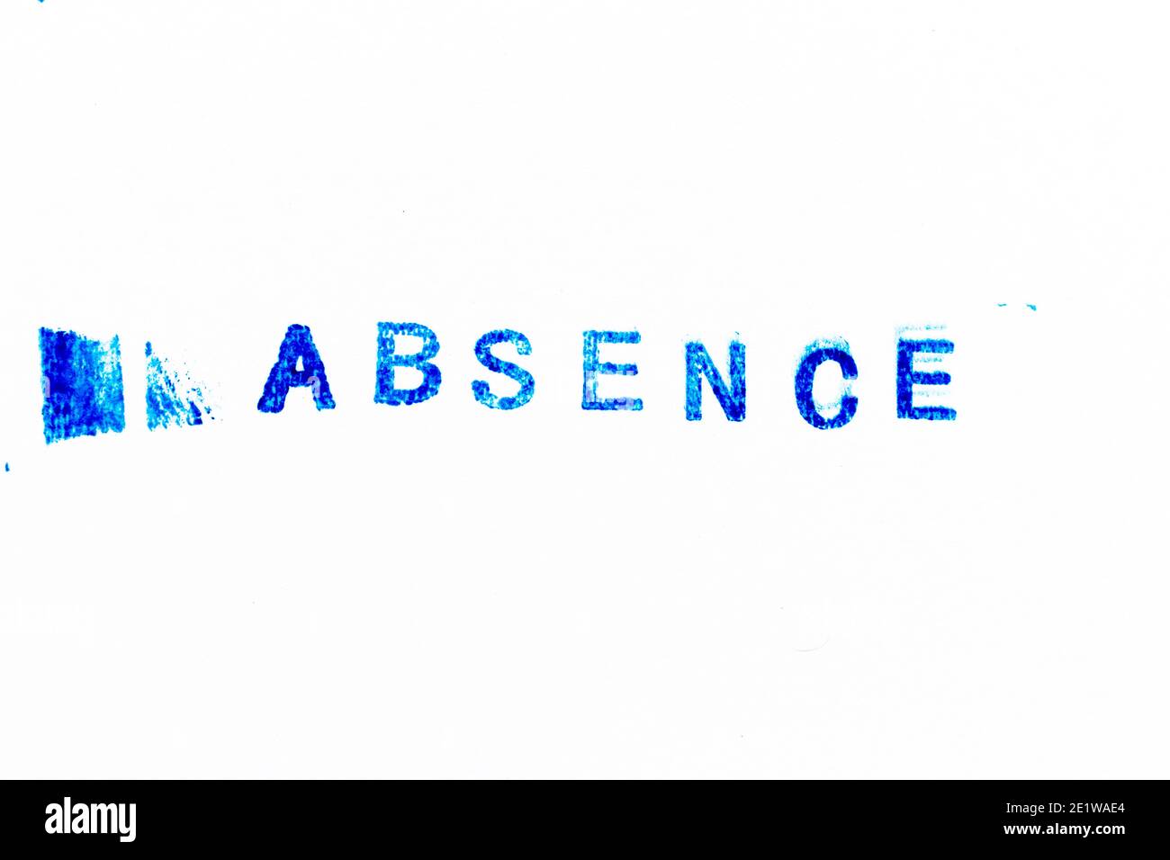 Blue color ink of rubber stamp in word absence on white paper ...