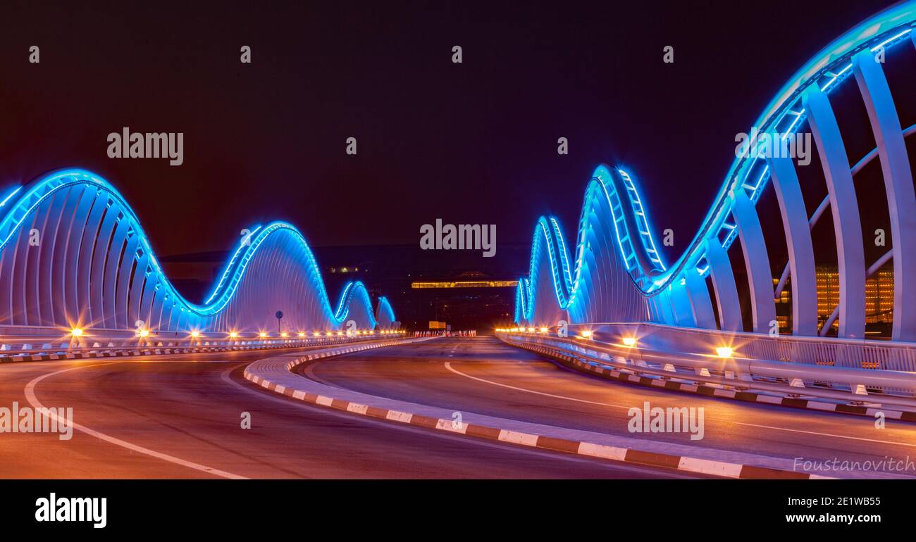 United Arab Emirates,Dubai, View of Meydan bridge by night,23rd of ...