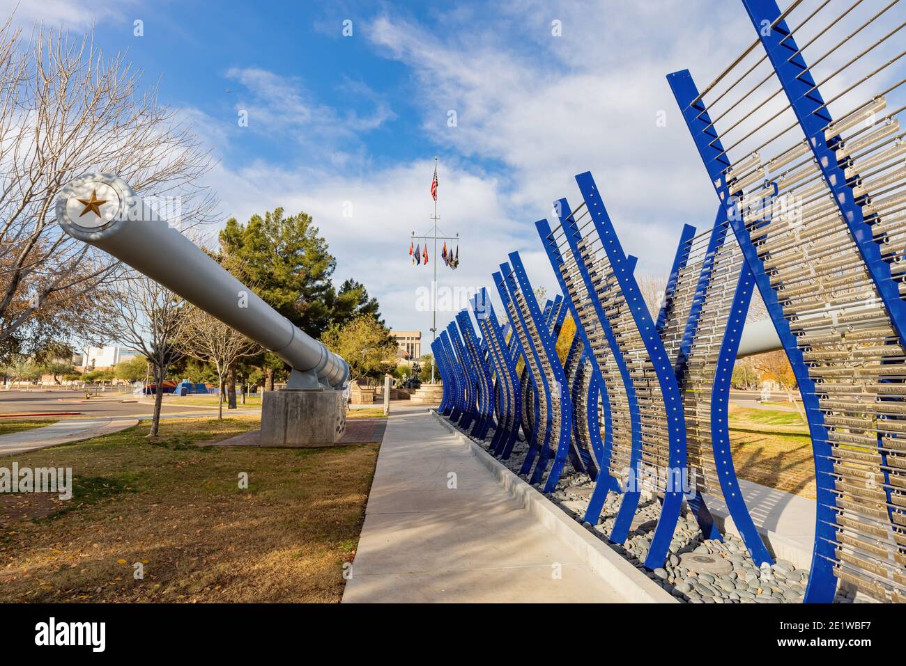 Phoneix, JAN 3, 2021 - Sunny view of the gun barrel from the battleship ...