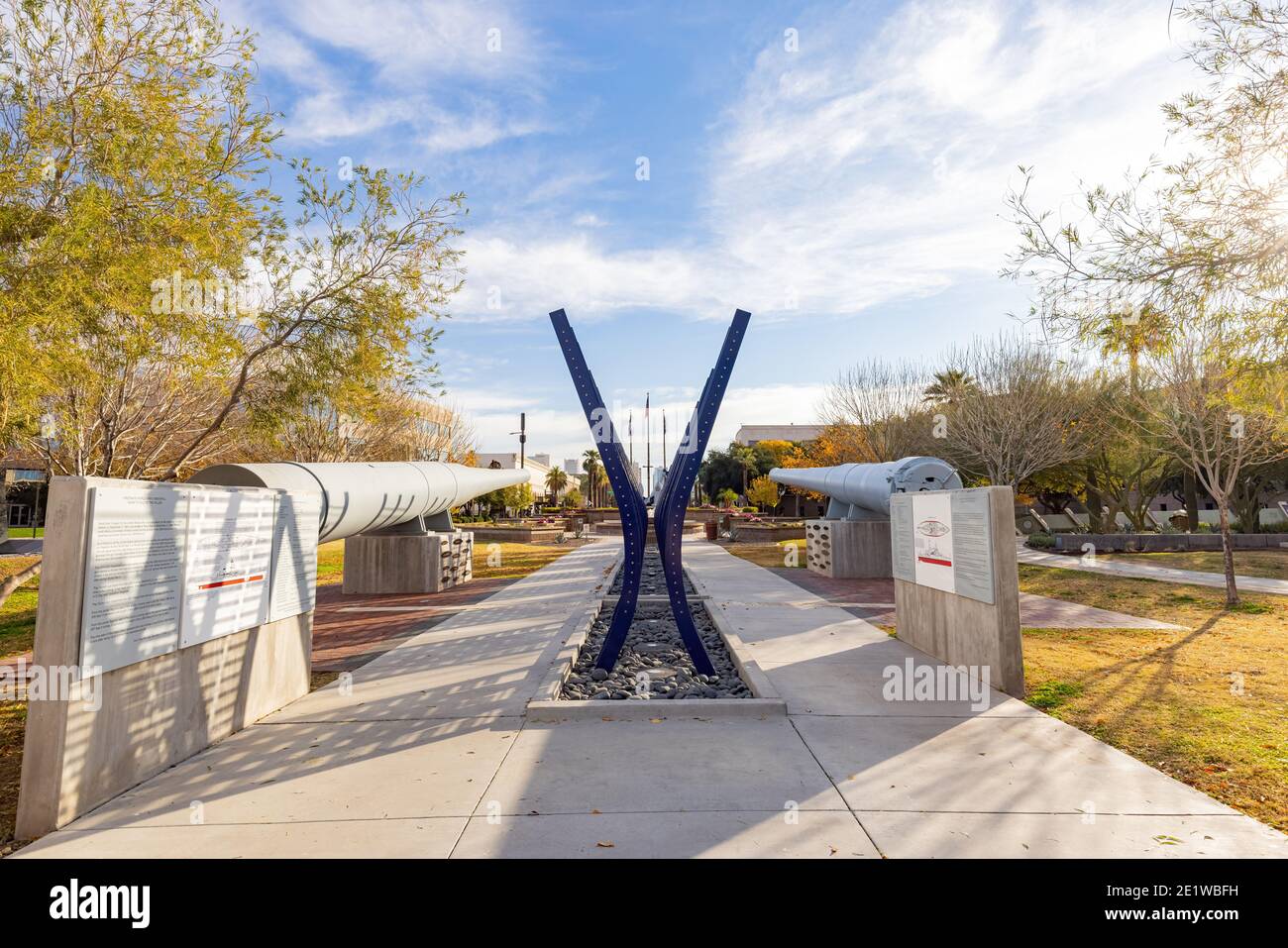 Phoneix, JAN 3, 2021 - Sunny view of the gun barrel from the battleship ...