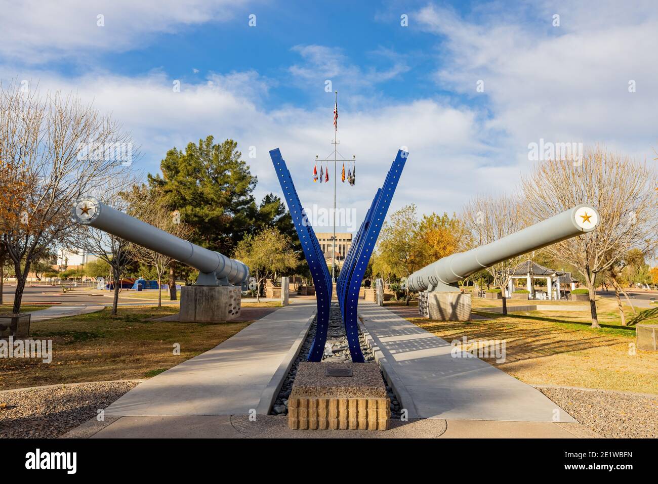 Phoneix, JAN 3, 2021 - Sunny view of the gun barrel from the battleship ...