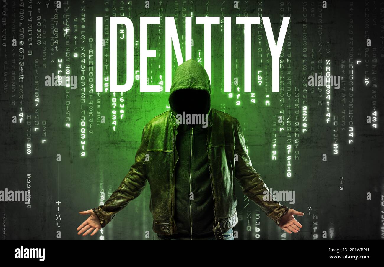 Faceless hacker with IDENTITY inscription, hacking concept Stock Photo ...