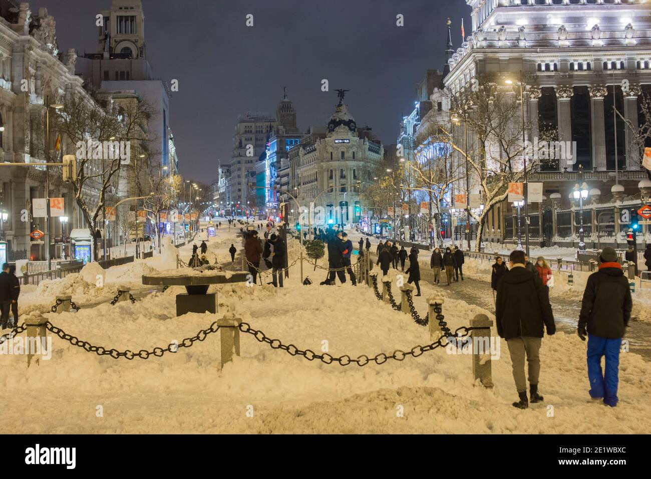 the streets of madrid full of snow after the storm filomena Stock Photo ...