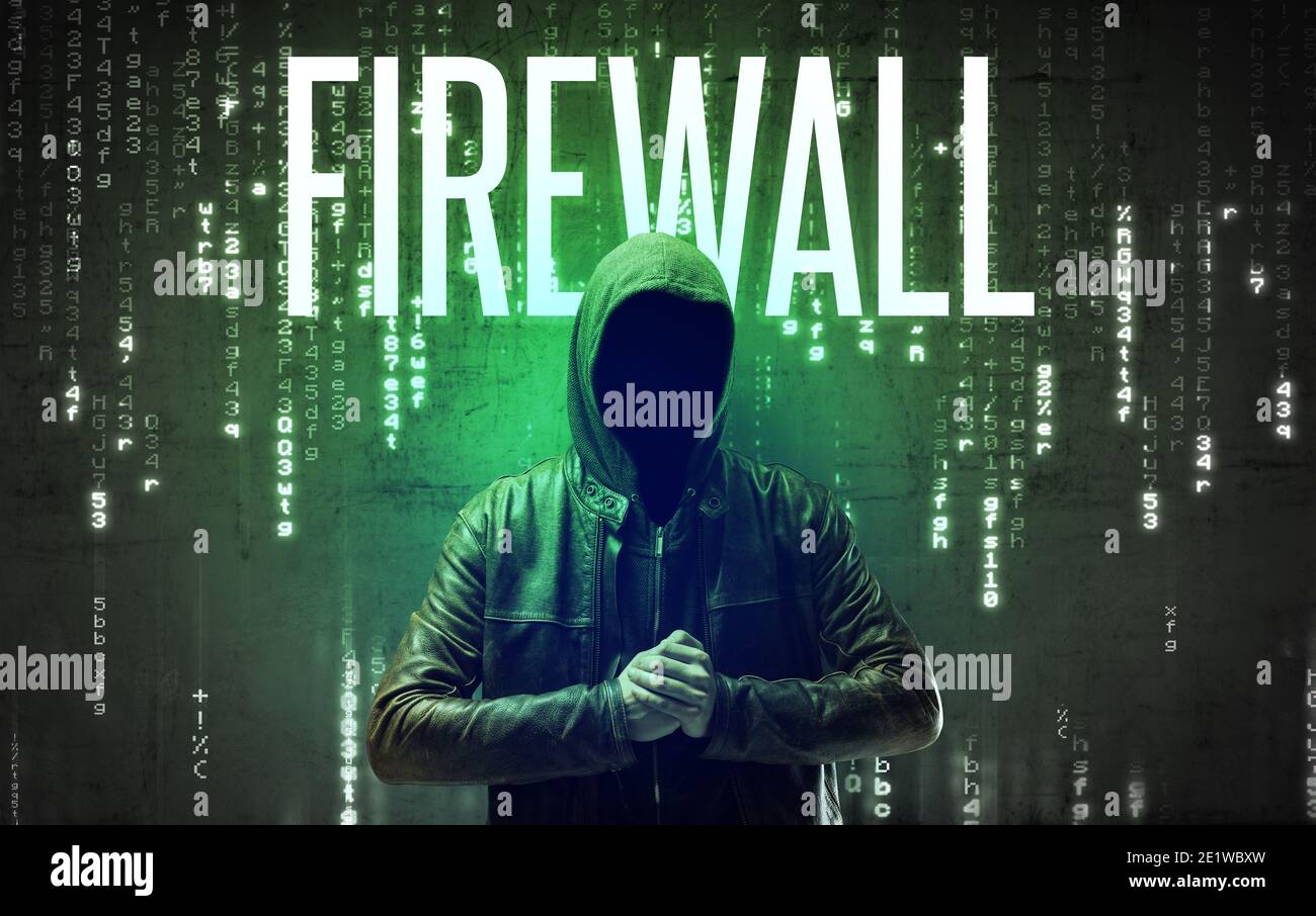 Faceless hacker with FIREWALL inscription, hacking concept Stock Photo ...