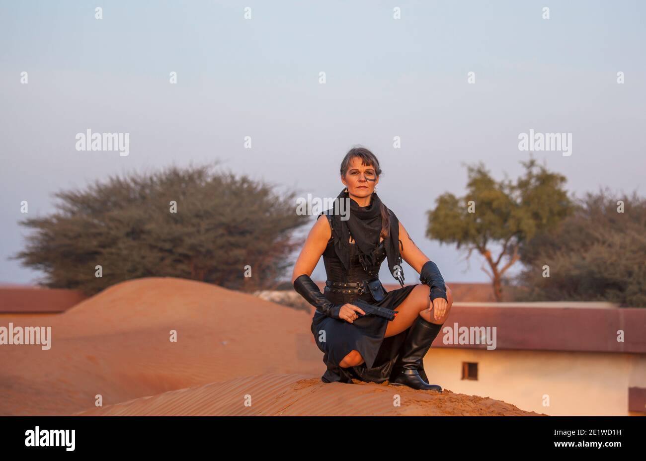 Middle Aged Woman Wearing steampunk costume of freedom Fighter in her ...