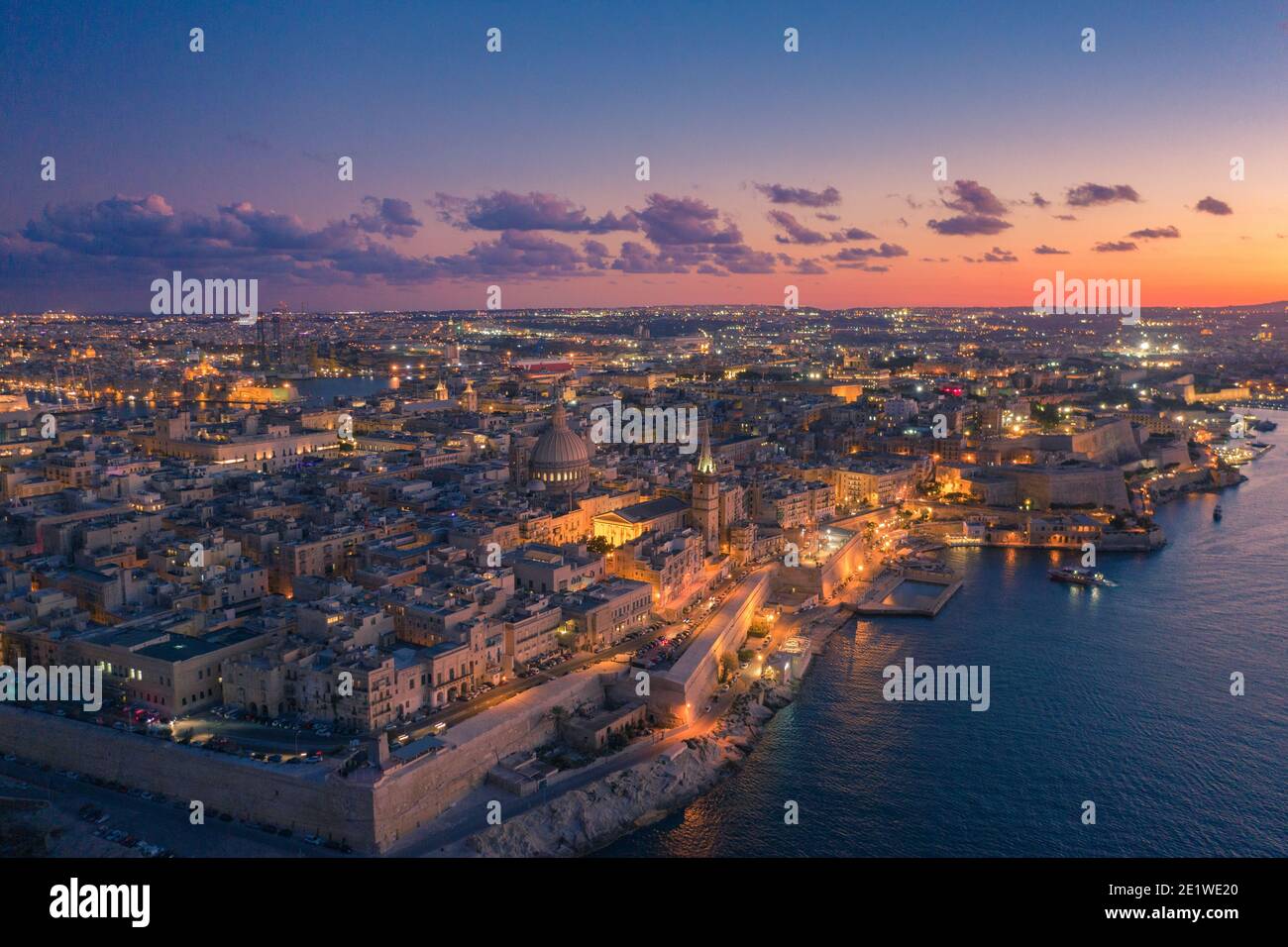 Aerial view of Valletta, Malta with Basilica of Our Lady of Mount ...