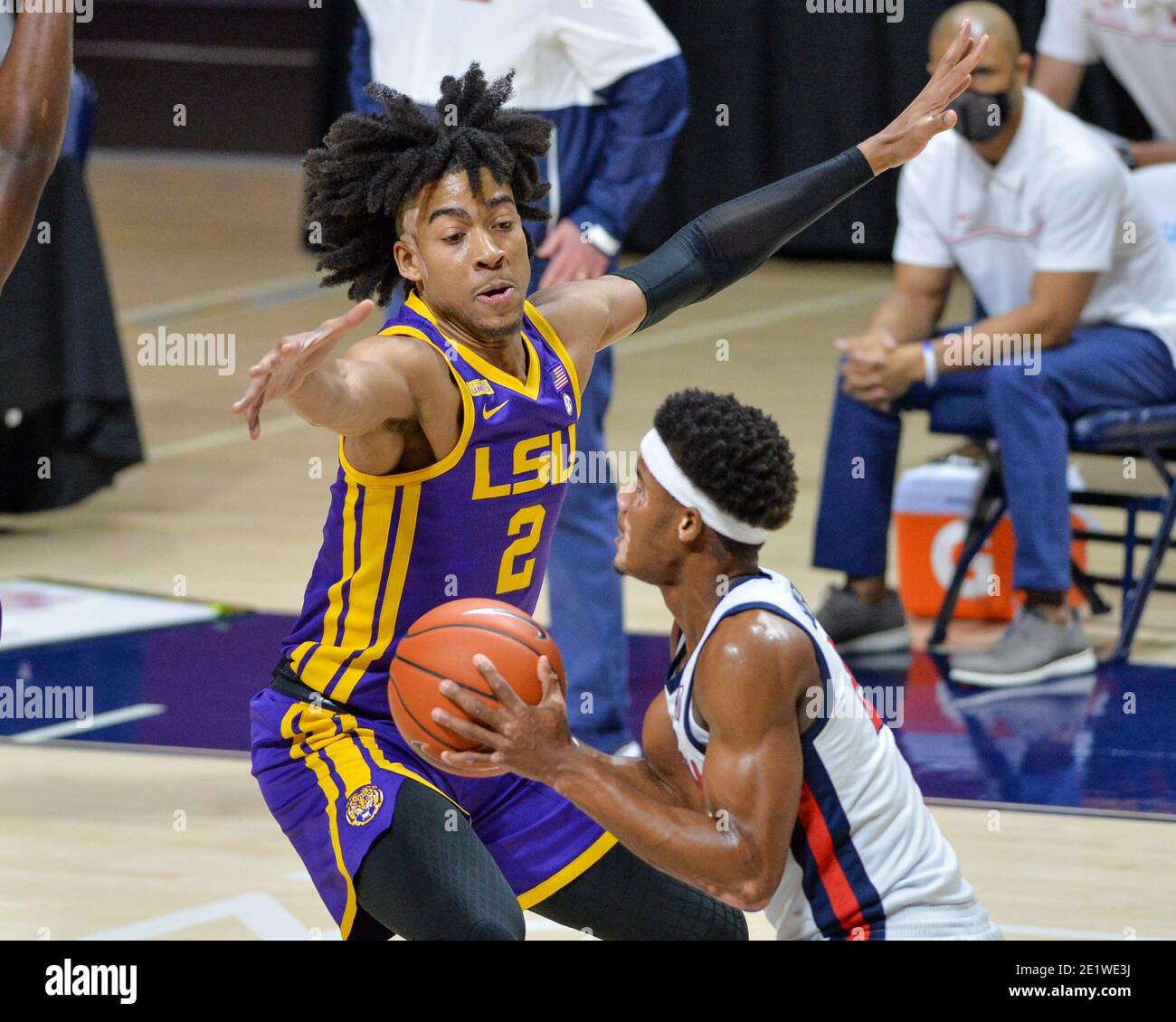 Oxford, MS, USA. 09th Jan, 2021. LSU forward, Trendon Watford (2), on ...