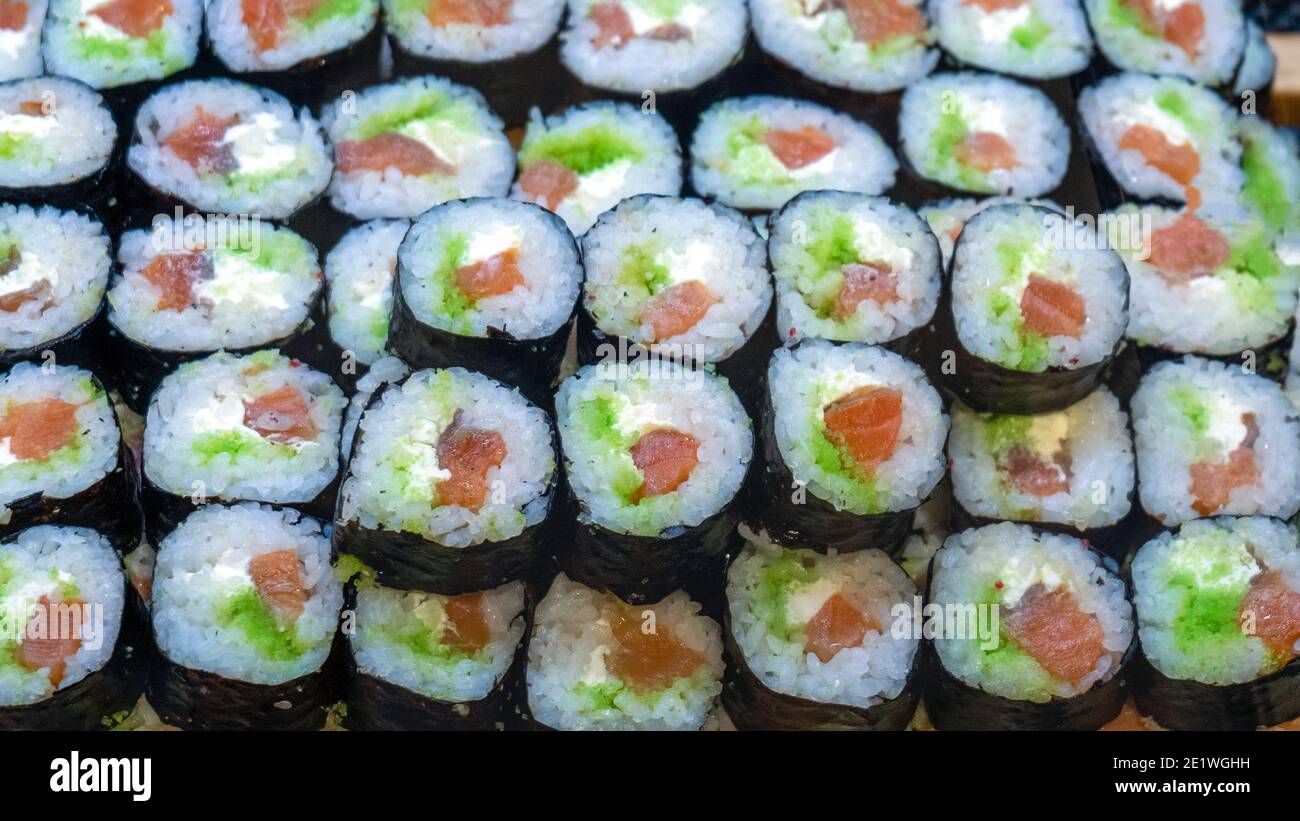 sushi view from above. sushi in the supermarket Stock Photo - Alamy
