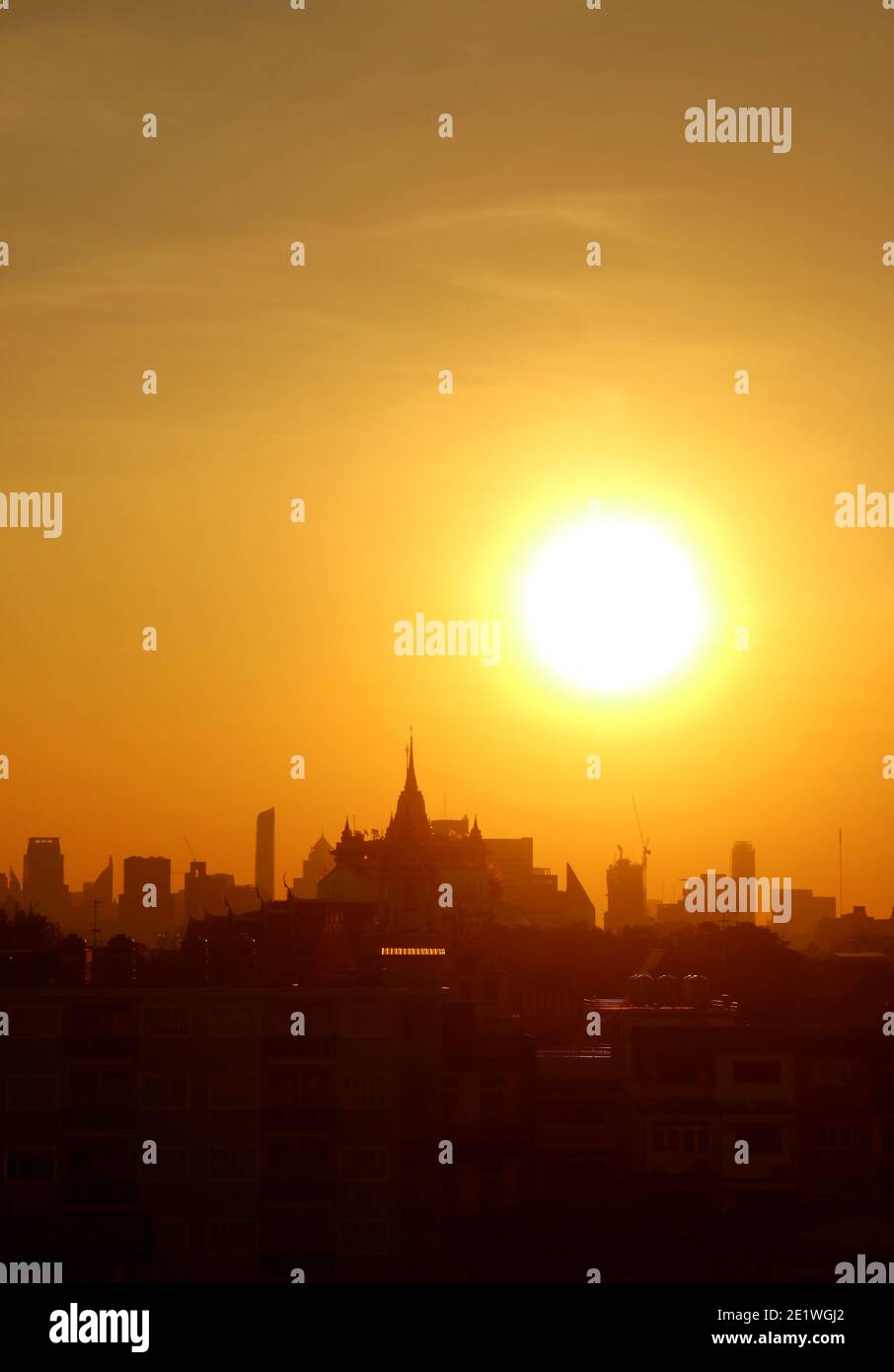 Sunrising Over Bangkok City Skyline with the Silhouette of Iconic ...