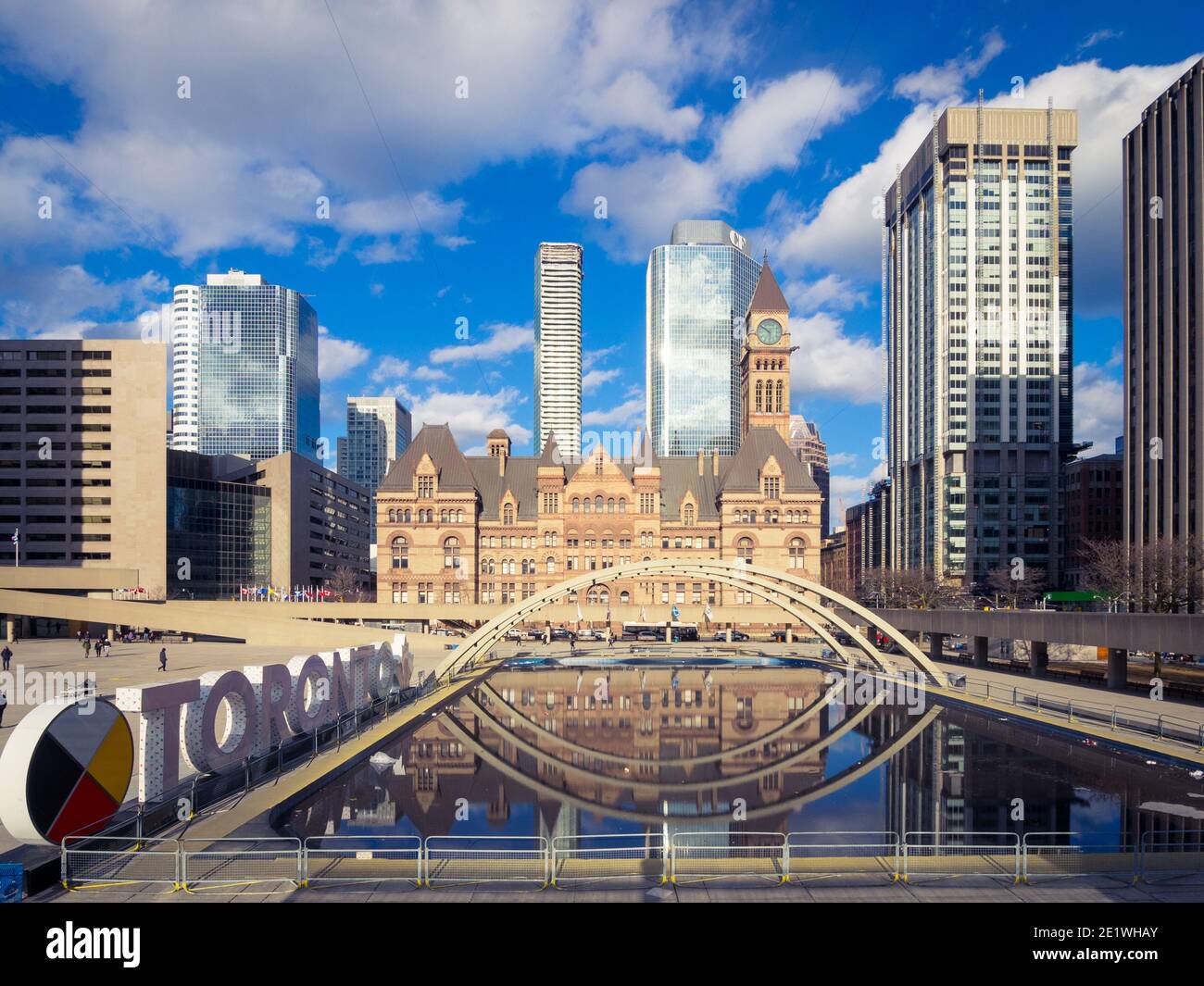 A view of Old City Hall, 3D TORONTO sign, and Nathan Phillips Square in ...