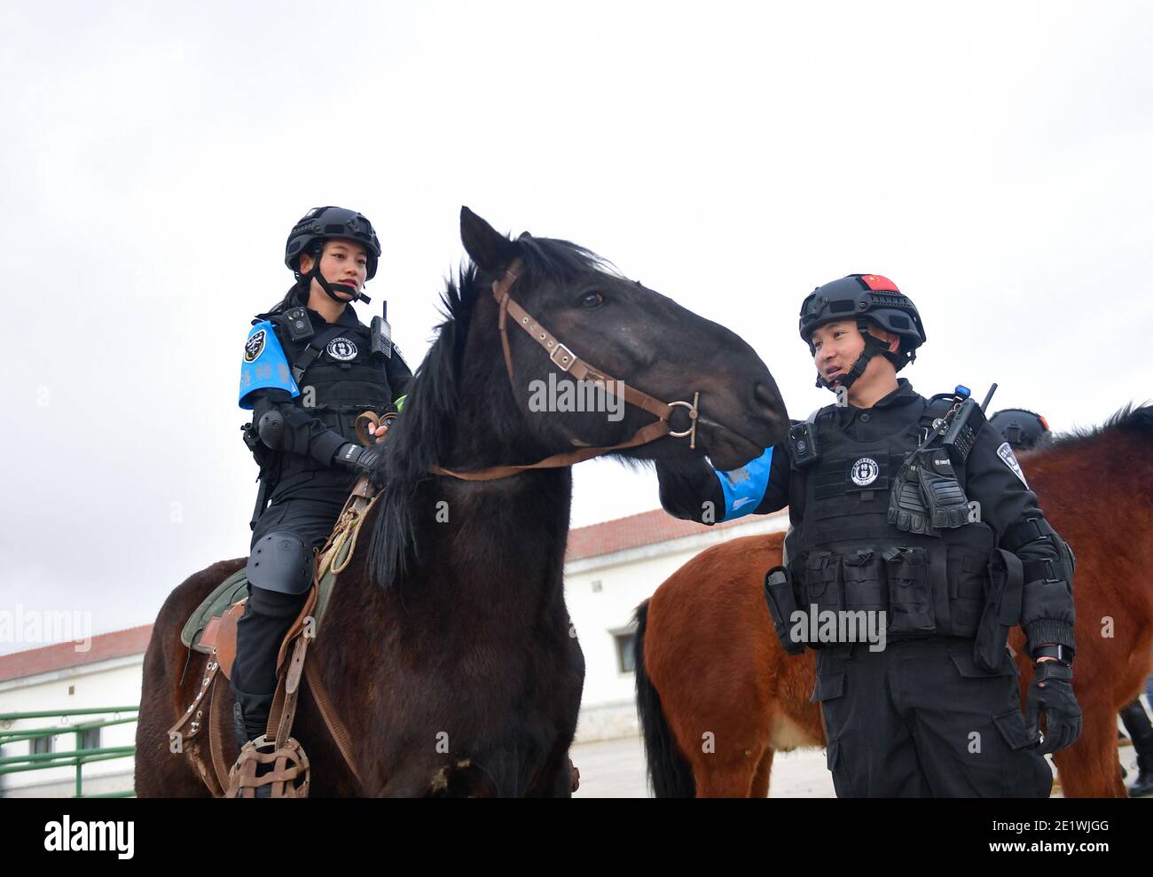 Golog, China's Qinghai Province. 9th Jan, 2021. A special policewoman ...