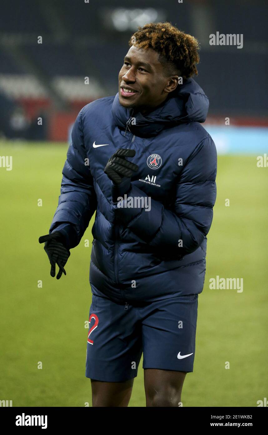 Timothee Pembele of PSG warms up during the French championship Ligue 1 ...