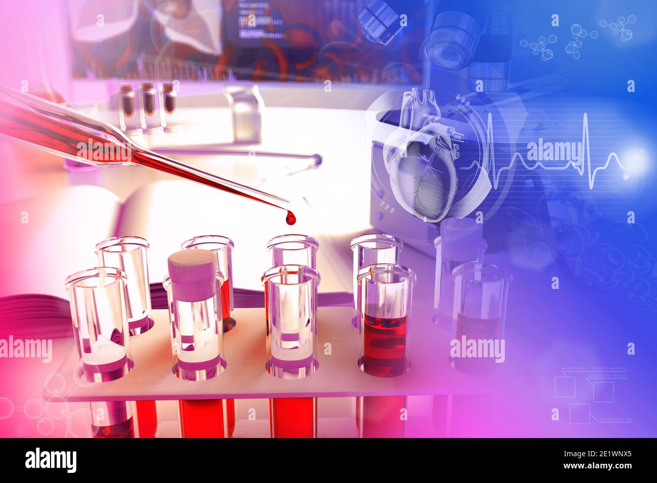 Medical 3D illustration, proofs vials in college clinic - blood ...