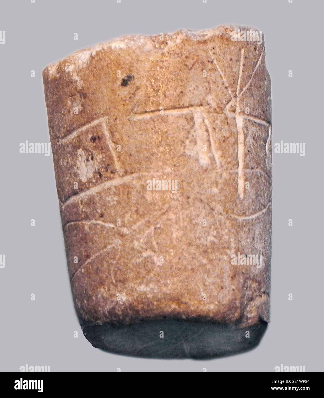 6738. Handle from a stone vessel inscribed in Hebrew: ‘korban ...