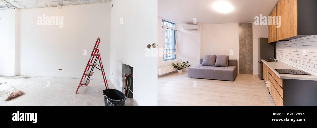 Comparison of a room in an apartment before and after renovation new ...