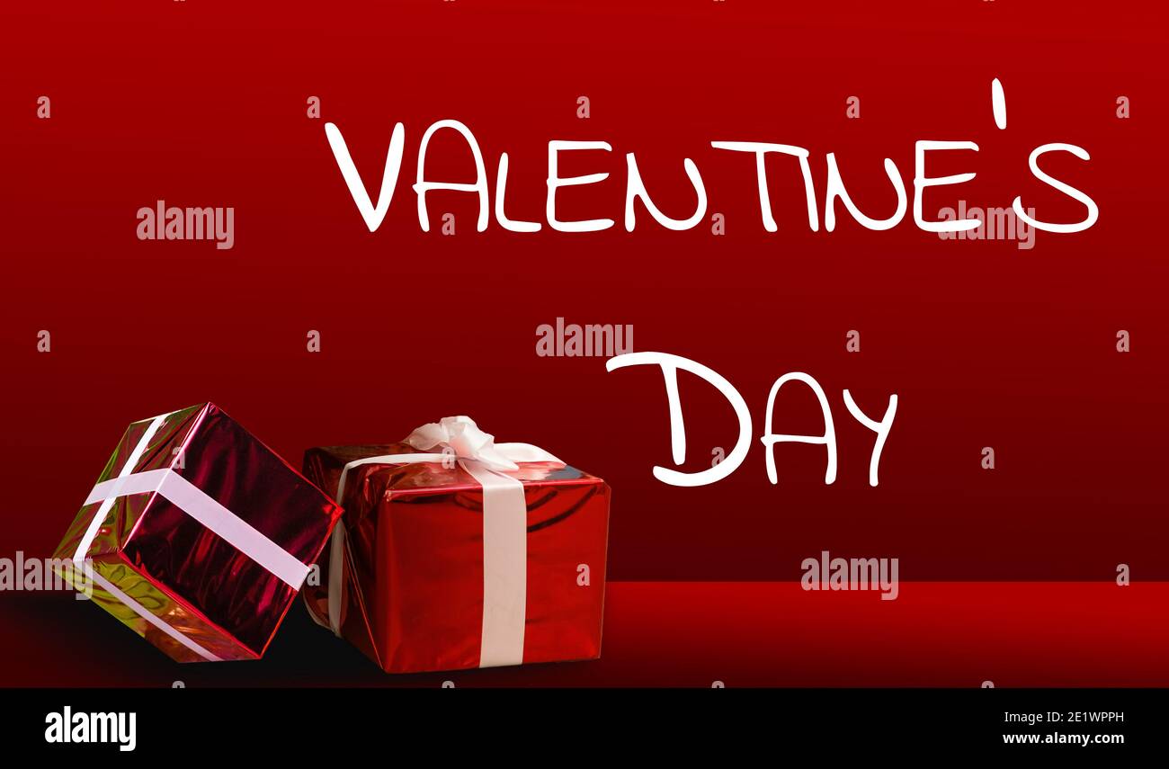 Valentine's Day concept. gift boxes, Valentine's Day letters Stock ...