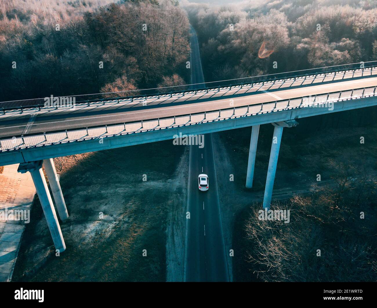 overhead top view of the car going by highway copy space Stock Photo ...