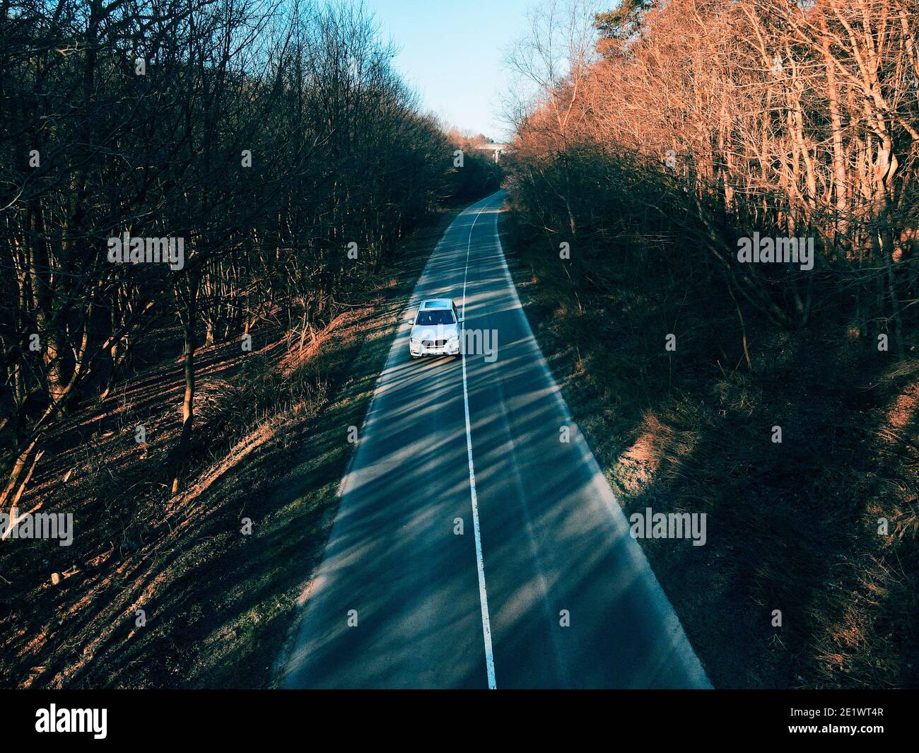overhead top view of the car going by highway copy space Stock Photo ...