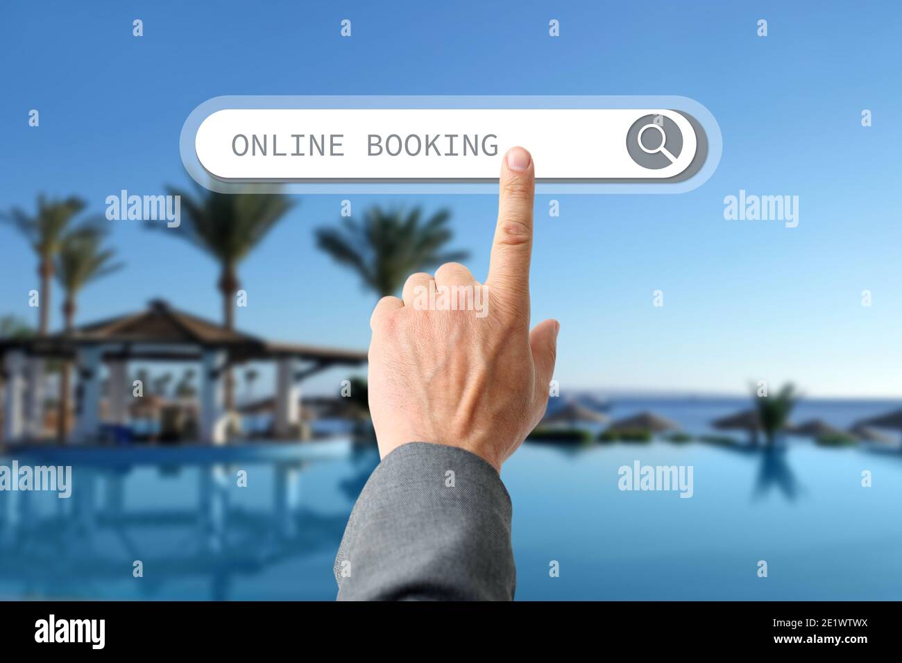 Man using web browser for online booking Stock Photo - Alamy