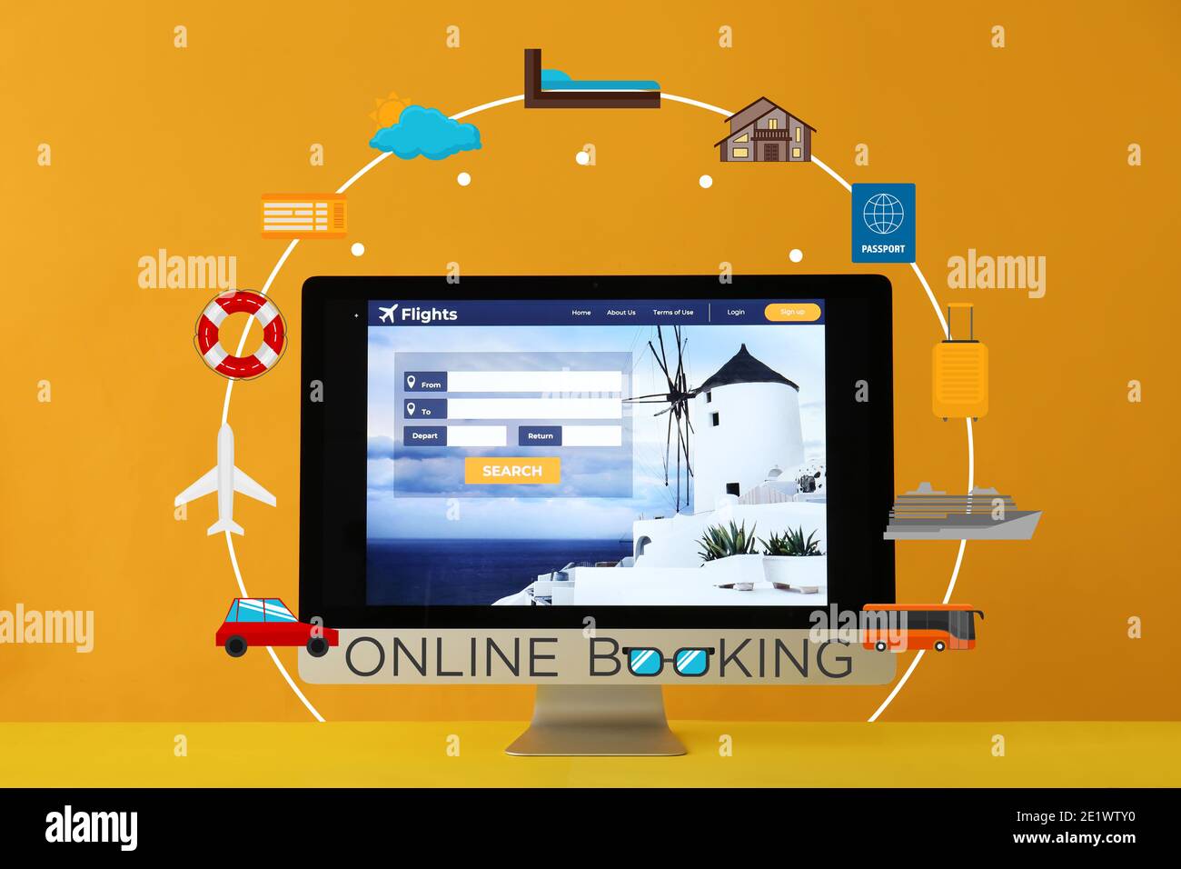 Open page of online booking service on screen of computer monitor ...