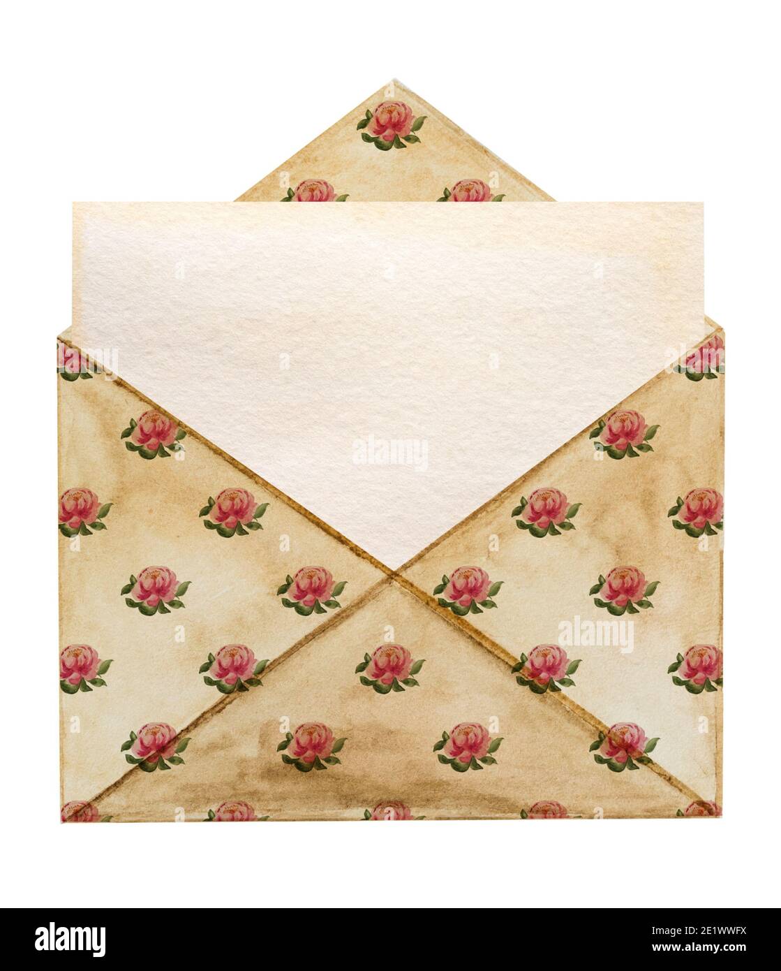 Beautiful watercolor drawing of a mail envelope. Closeup, no people ...