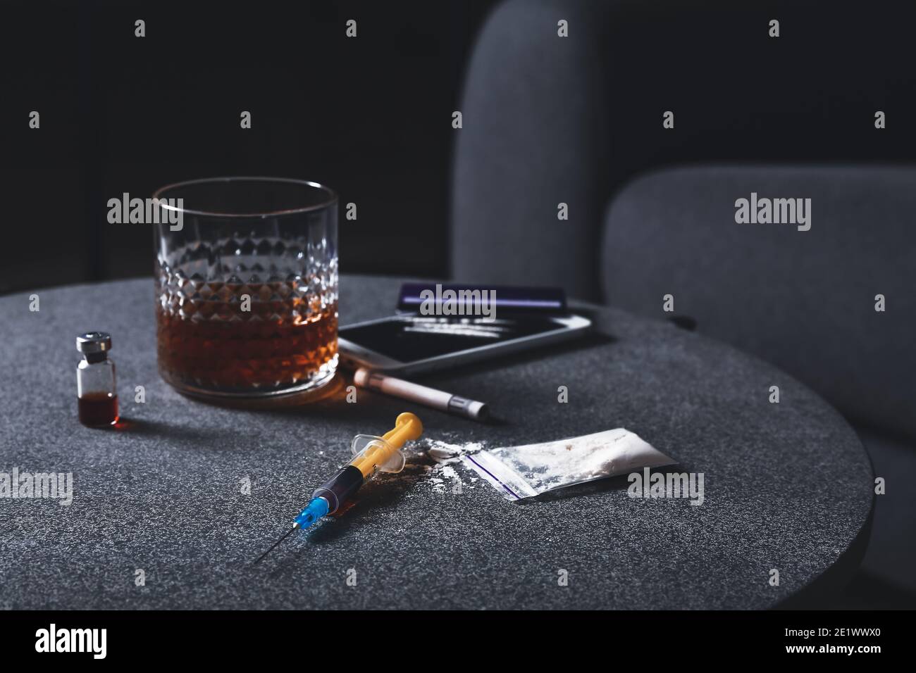Alcohol with drugs on table hi-res stock photography and images - Alamy