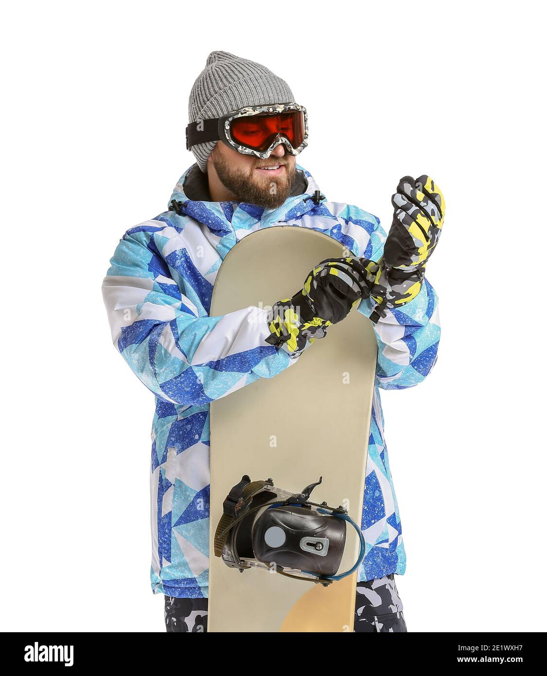 Male snowboarder on white background Stock Photo - Alamy
