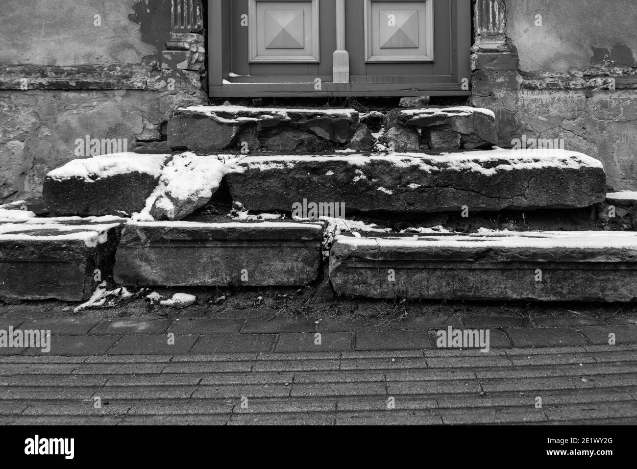 Snow covered building exterior Black and White Stock Photos & Images ...