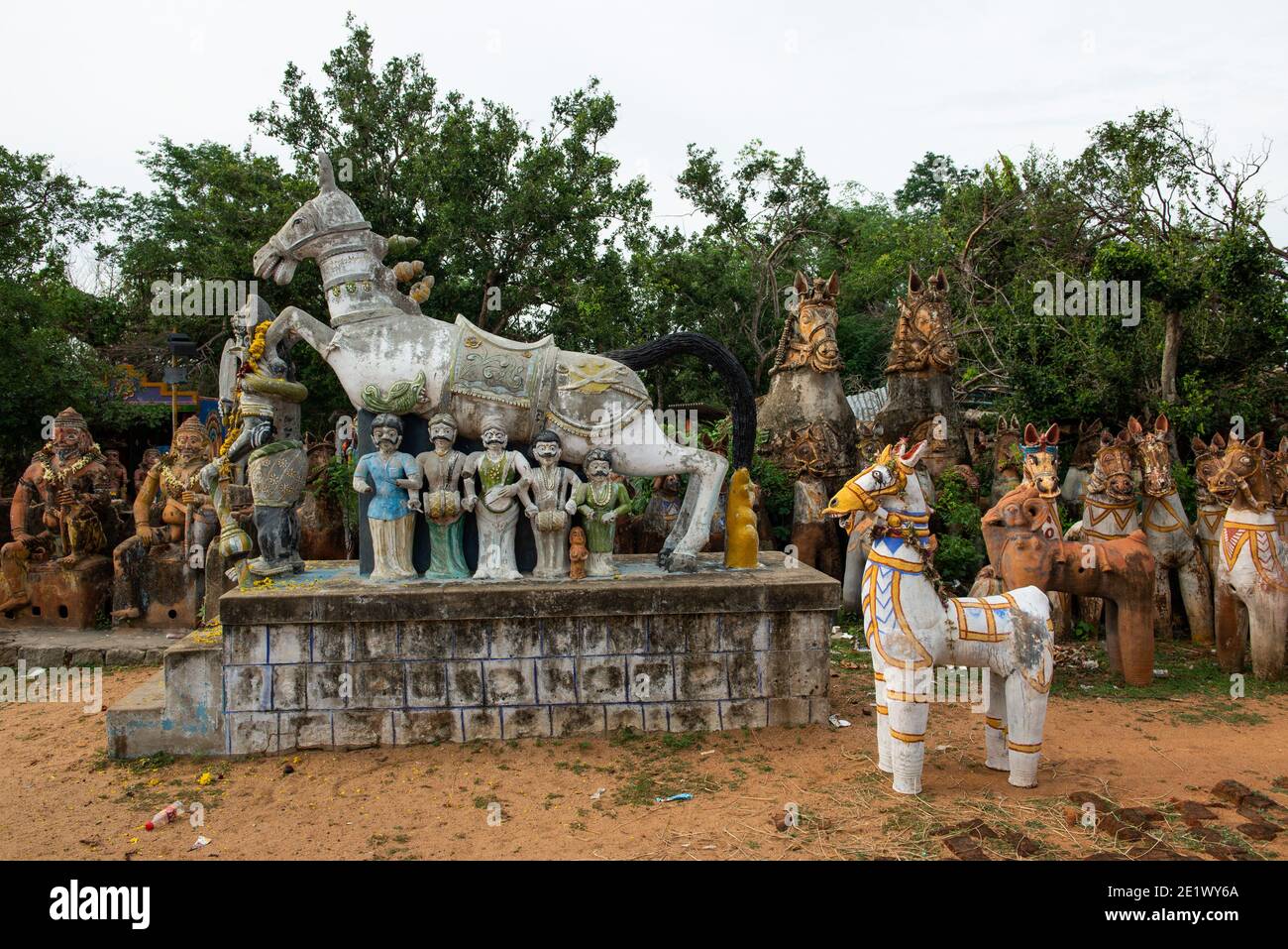 Pudukkottai, India - 17 August 2019: Old terracotta horses at the ...