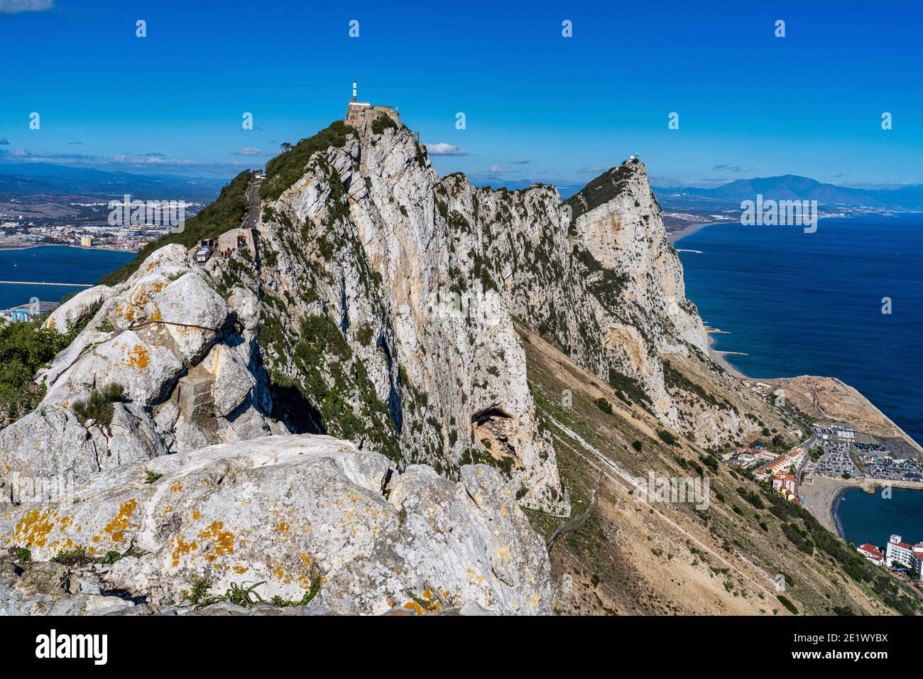 Gibraltar Rock view from above, on the left Gibraltar town and bay, La ...