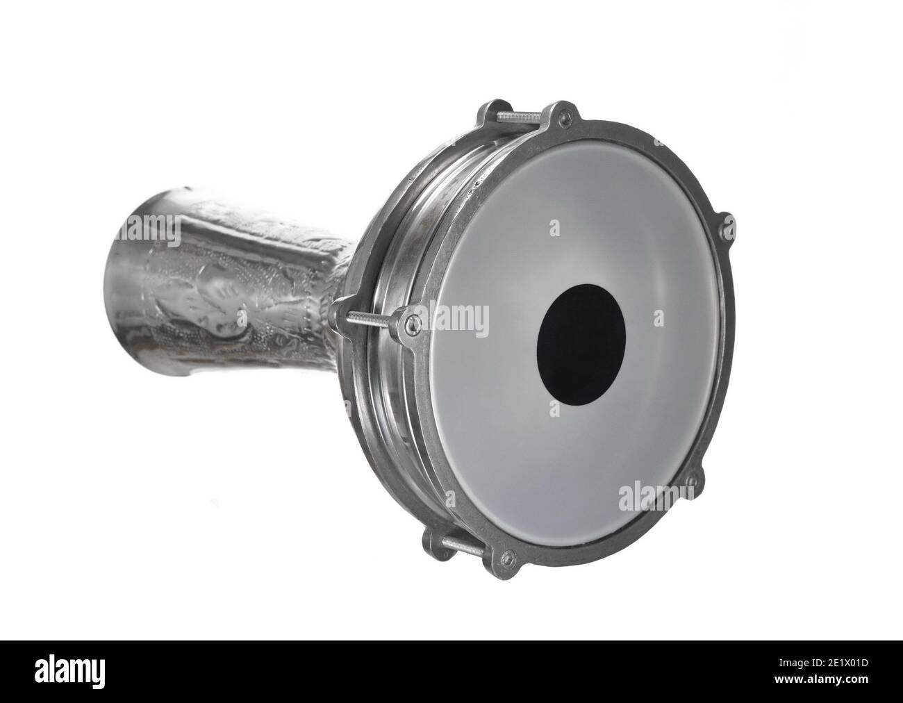 Ornate turkish silver drum isolated on white background. Drum, Dabruka ...