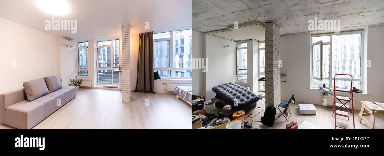 Comparison of a room in an apartment before and after renovation new ...