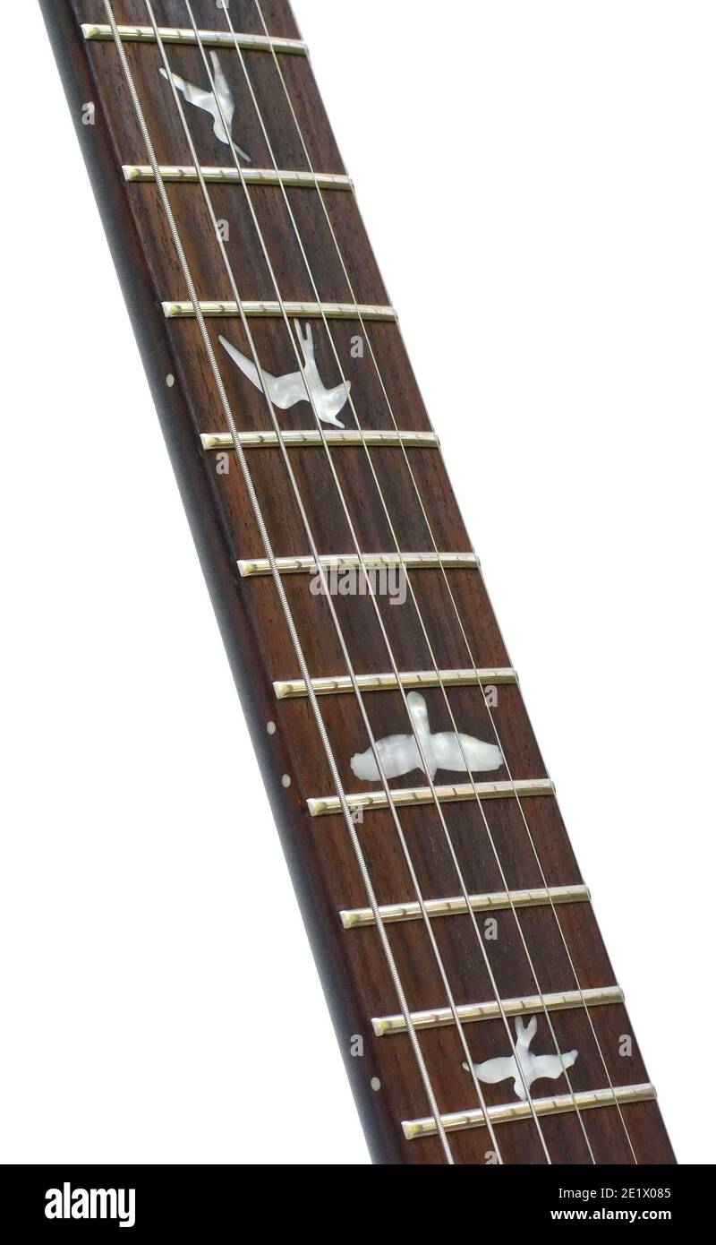 Six-stringed electric guitar neck isolated on white background Stock ...
