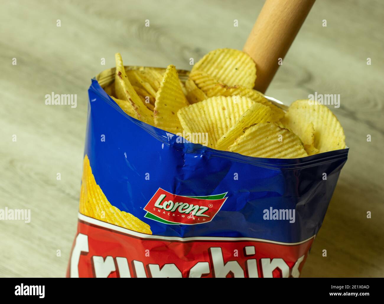 Moscow, Russia - 5 December 2020: Lorenz Crunchips pack with logo ...