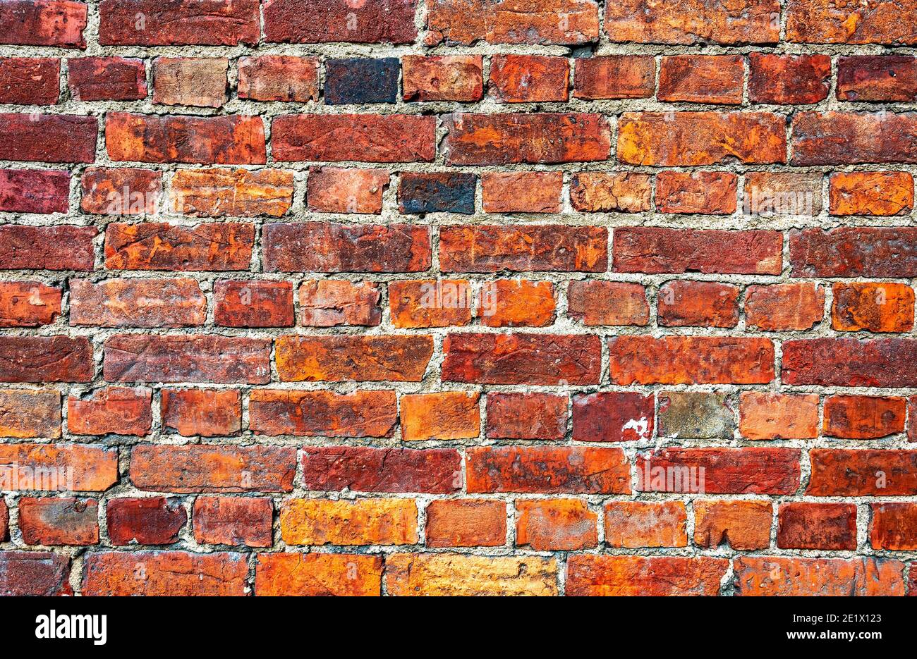 Old weathered red brick wall as background. Bricks masonry with seams ...
