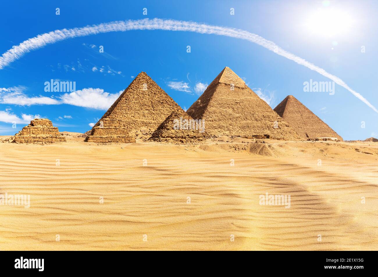 The Great Pyramids of Giza in the desert, Egypt Stock Photo - Alamy