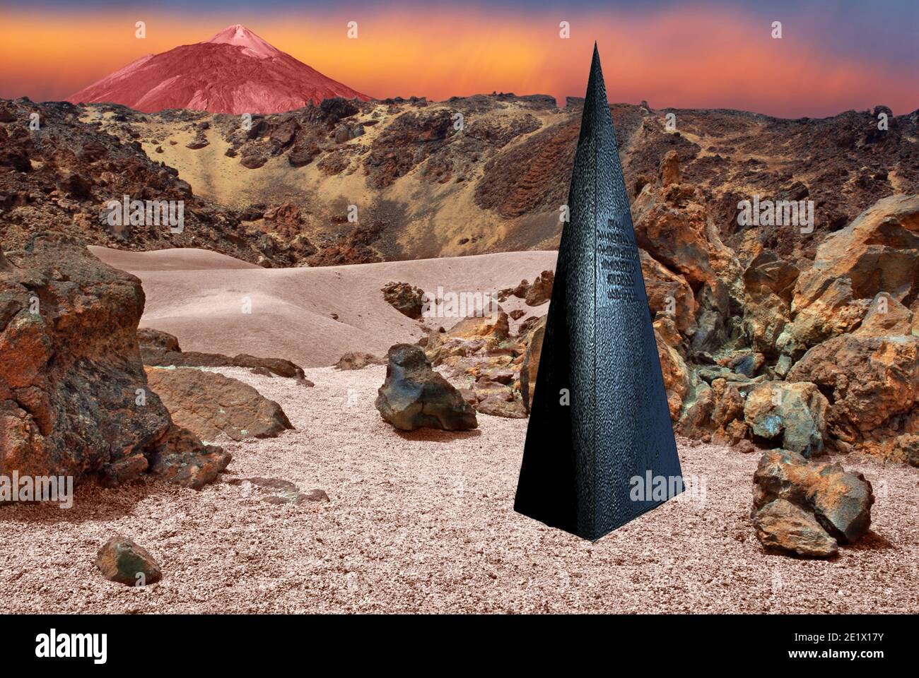 Shown here is a fantasy image of an alien obelisk on a mars-like planet ...