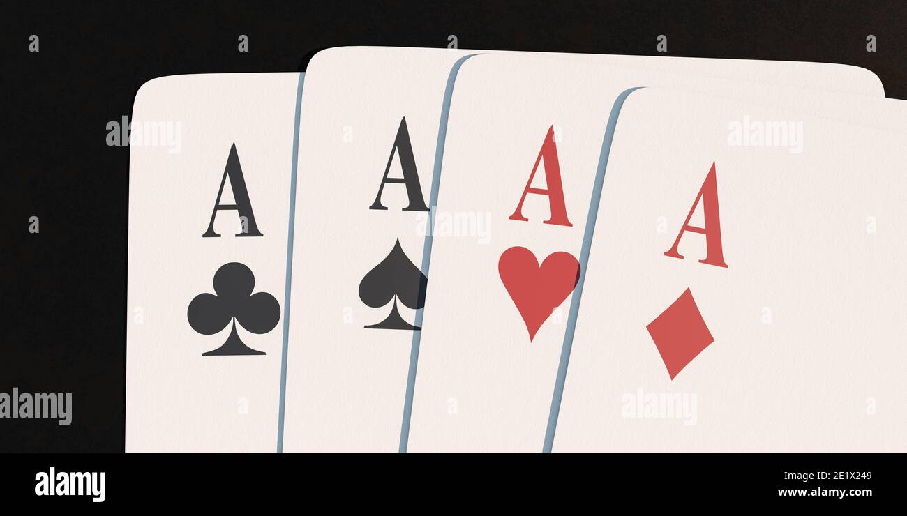 four aces cards on dark background gamble success winning concept 3d ...