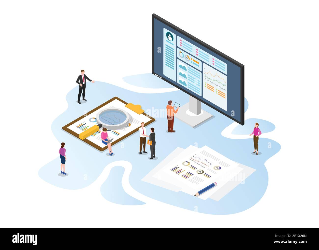 case study concept with modern isometric or 3d style vector ...