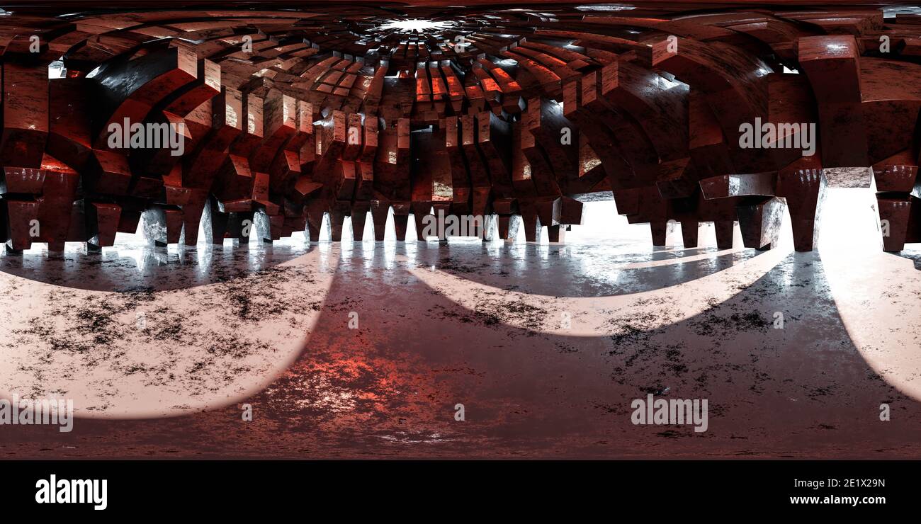 360 degree equi rectangular panorama futuristic building industrial ...