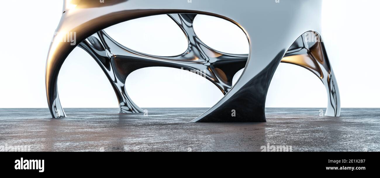 abstract metal steel architecture render 3d illustration on conrete ...
