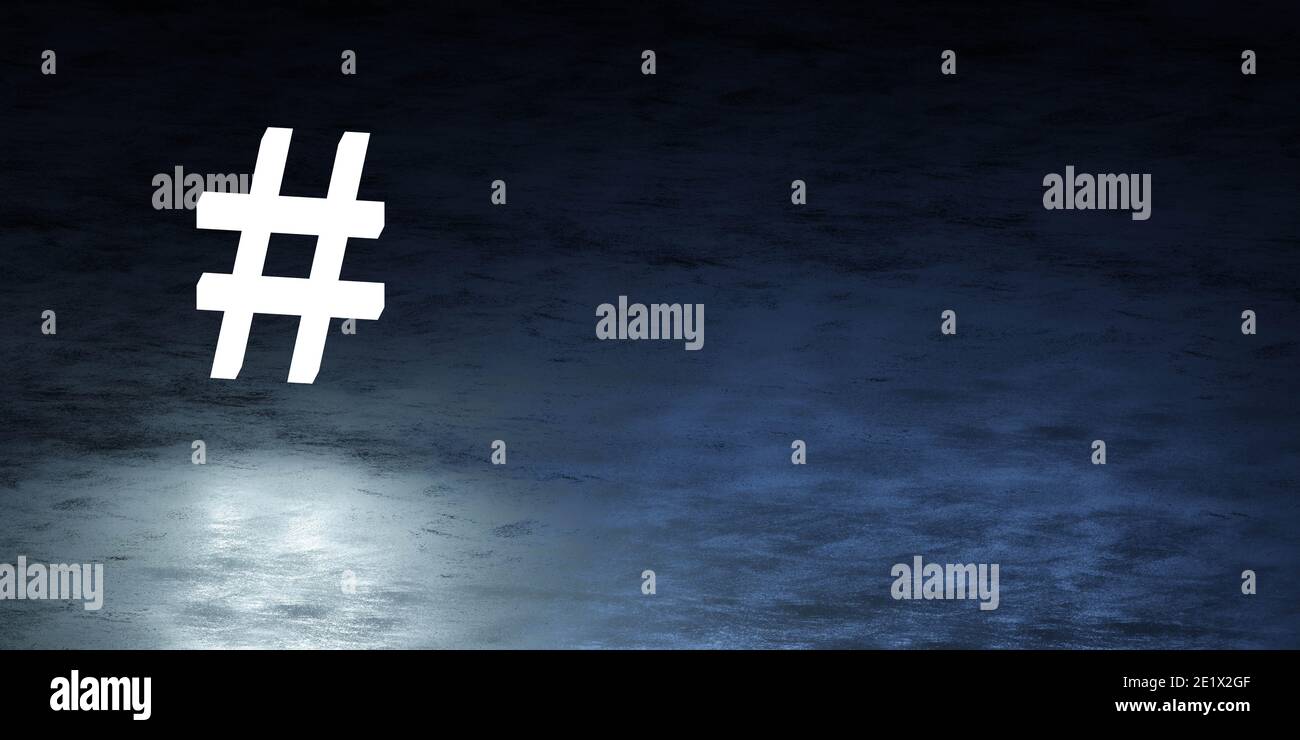 glowing hash tag symbol futuristic design on dark concrete surface 3d ...