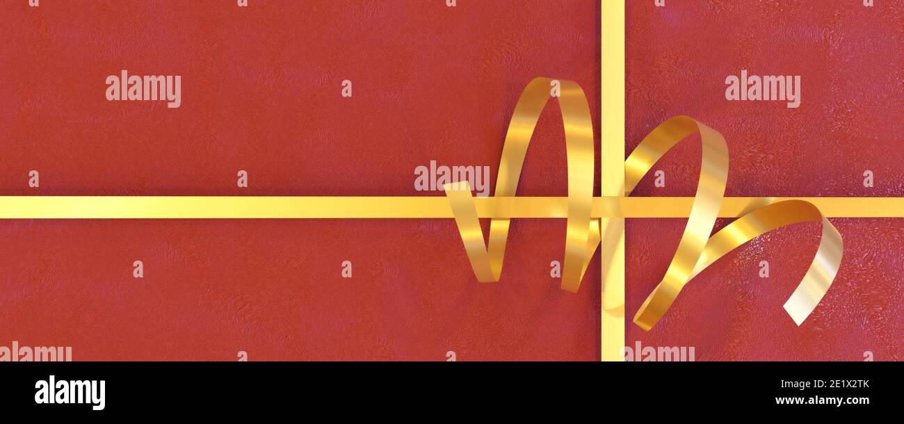 Red gift present background design wallpaper with golden ribbon 3d ...