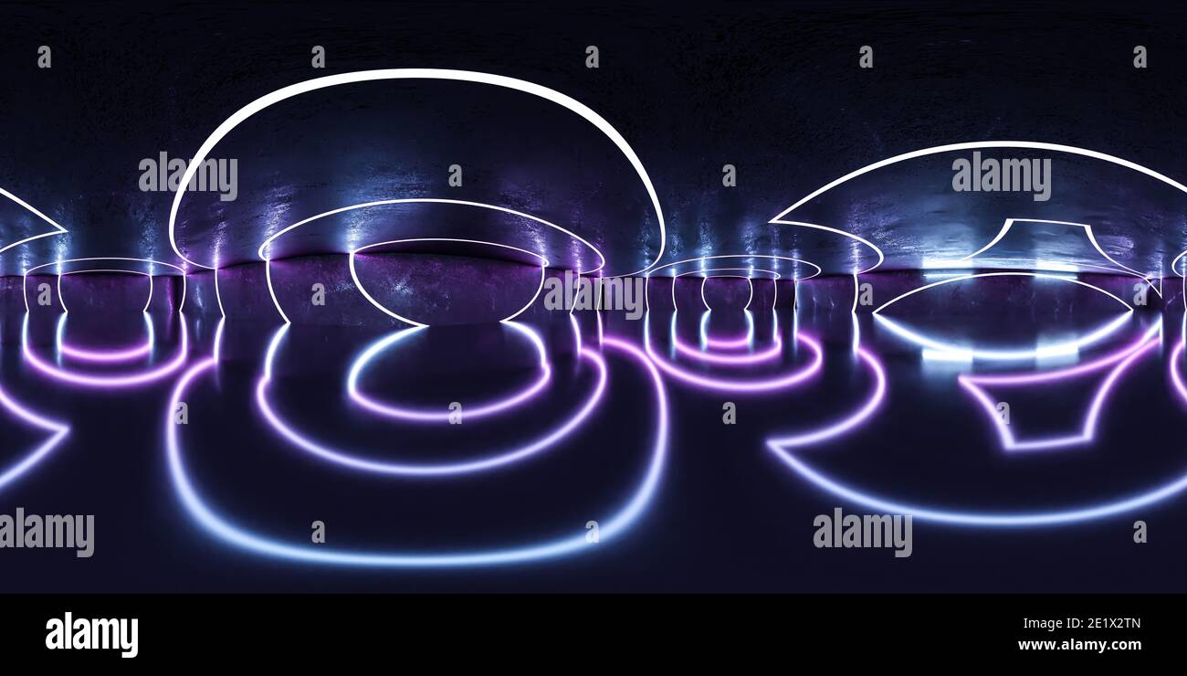 360 degree panorama hdr vr style dark hall room industrial futuristic ...