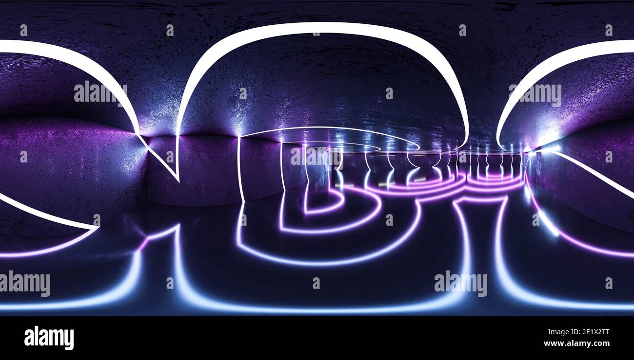 360 degree panorama hdr vr style dark hall room industrial futuristic ...