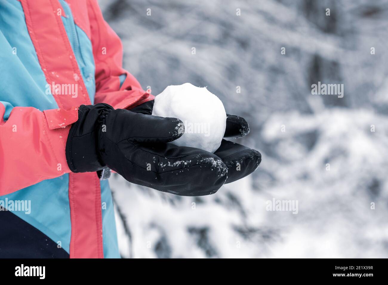 A child holds a snowball in his hands on the street Stock Photo - Alamy