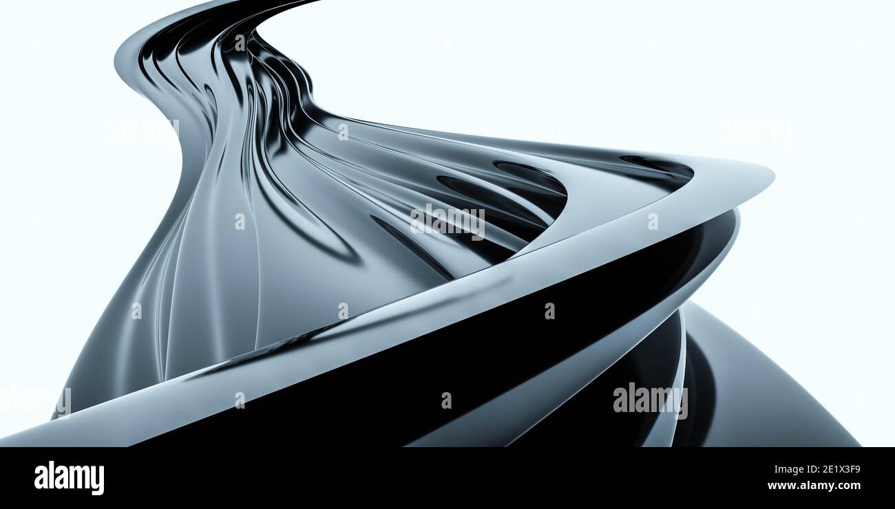 modern abstract black surface reflection with curves 3d render illustration on white background ...