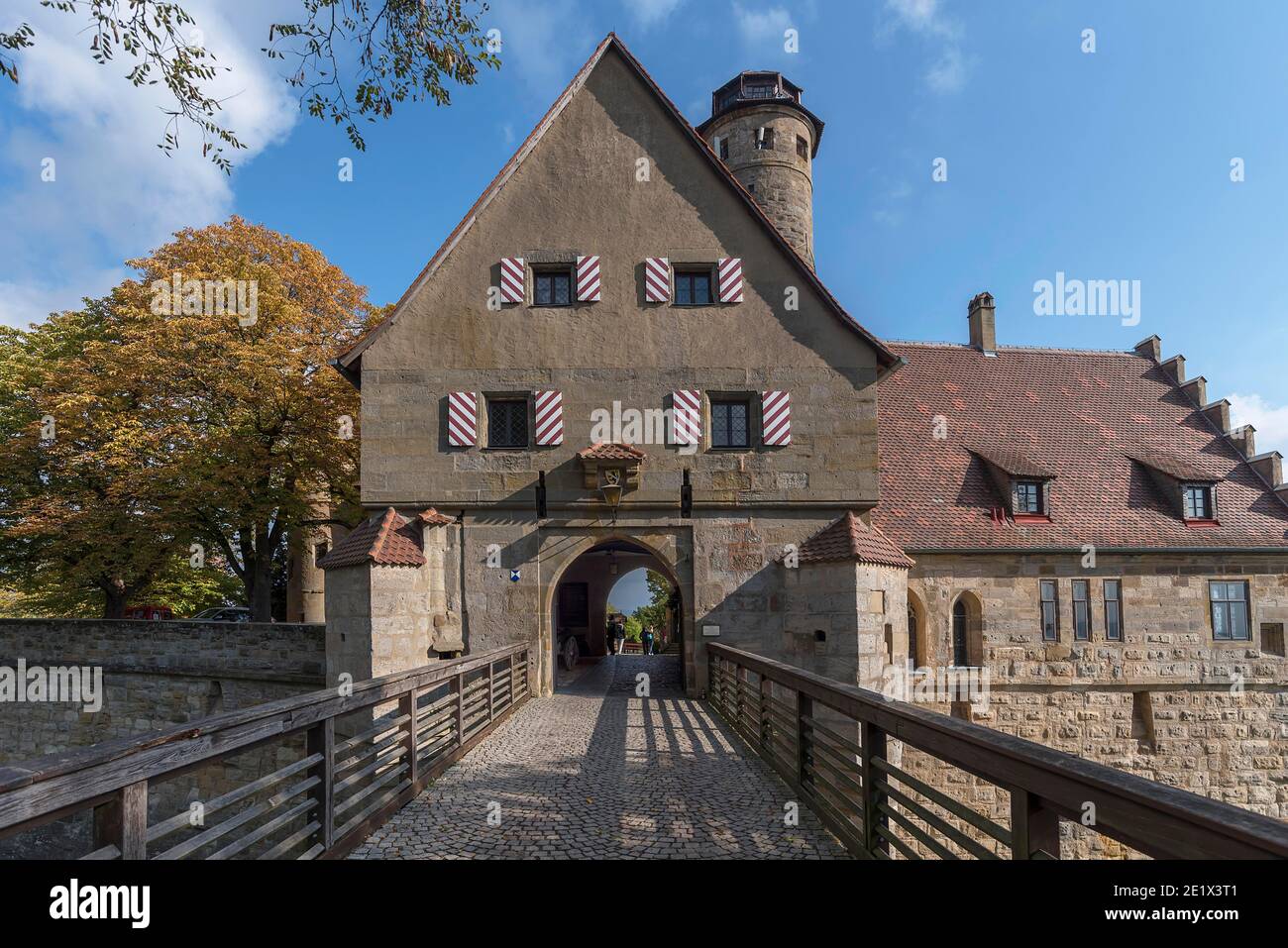Gatehouse with bridge over the moat, entrance gate to Altenburg Castle ...