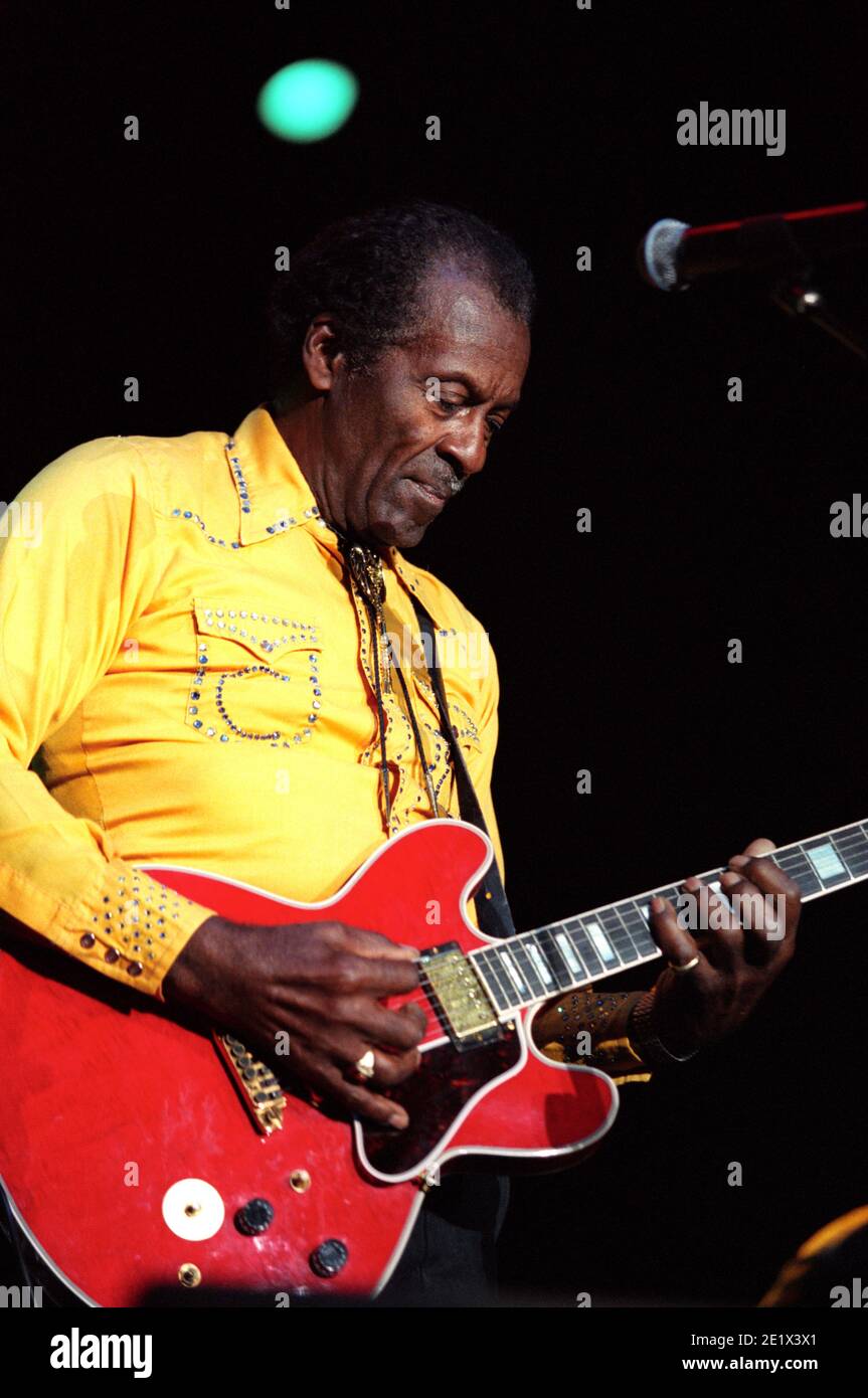 Chuck Berry on stage at the Legends Of Rock N Roll concert held at ...