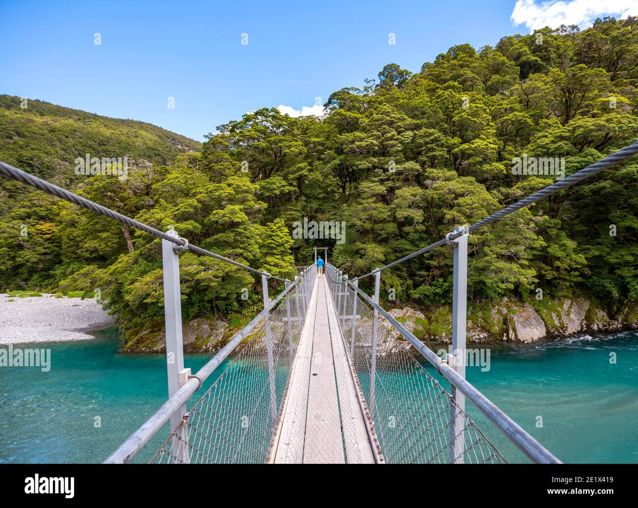 Suspension Bridge, Blue Pools Rock Pool, Makarora River, turquoise ...